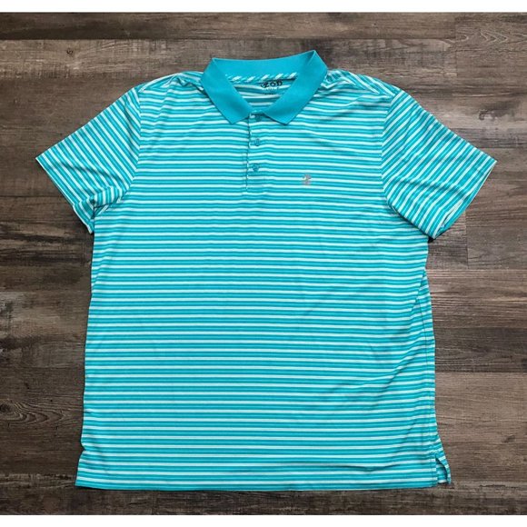 Izod | Shirts | Izod Golf Mens Xl Teal Blue Striped Short Sleeve Stretch Polo Shirt | Poshmark